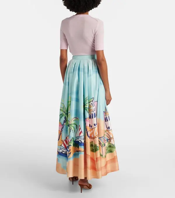 LEO LIN Printed Satin Maxi Skirt