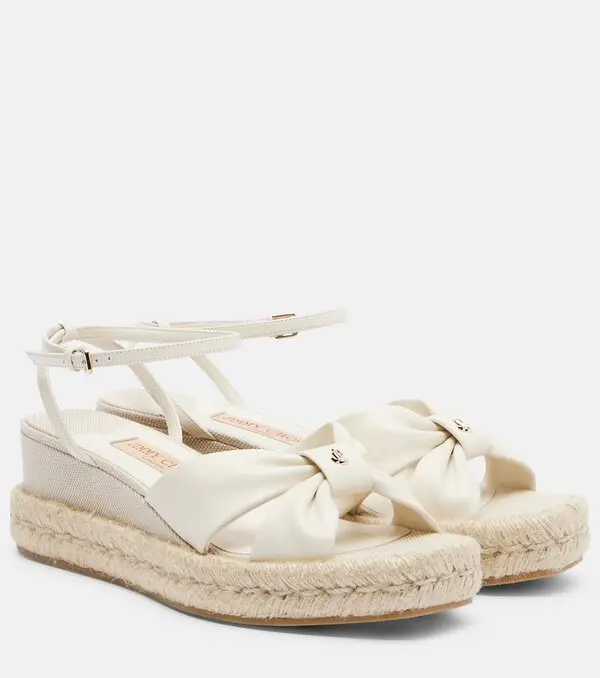 JIMMY CHOO Aella Leather Espadrille Wedge Sandals - White