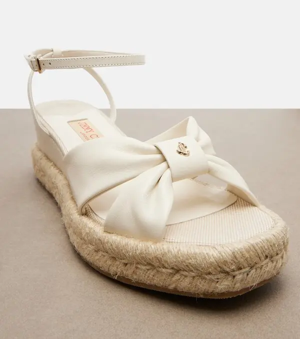 JIMMY CHOO Aella Leather Espadrille Wedge Sandals - White