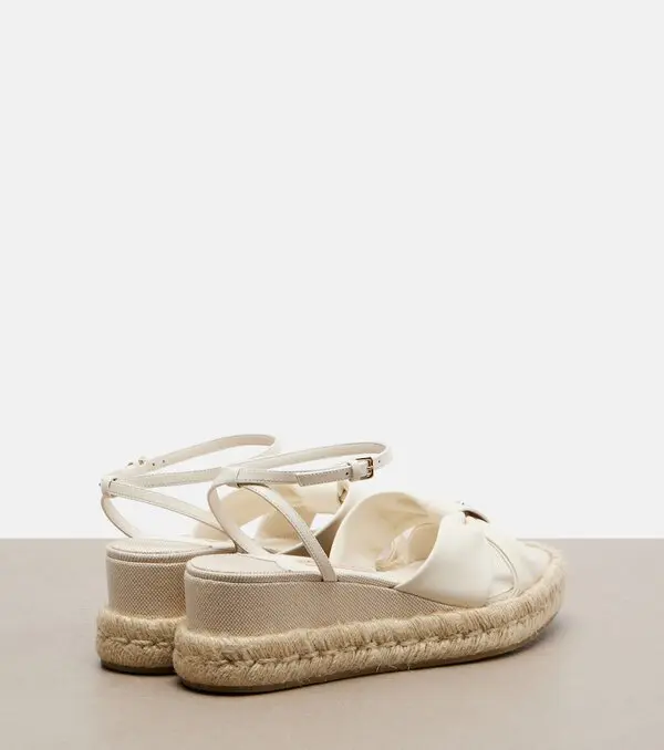 JIMMY CHOO Aella Leather Espadrille Wedge Sandals - White