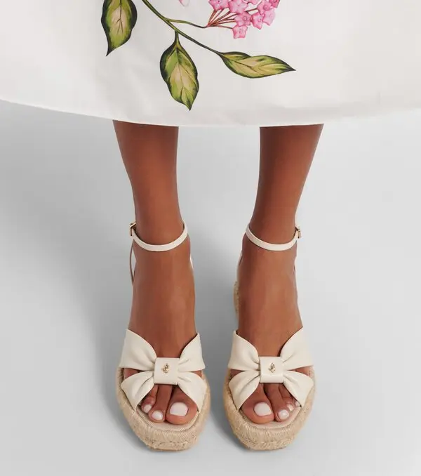 JIMMY CHOO Aella Leather Espadrille Wedge Sandals - White
