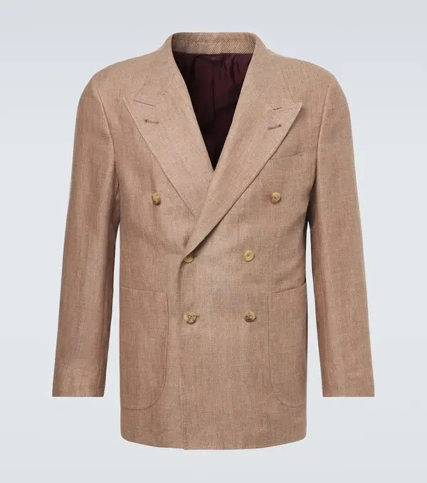 Rubinacci Herringbone Linen And Wool Blazer