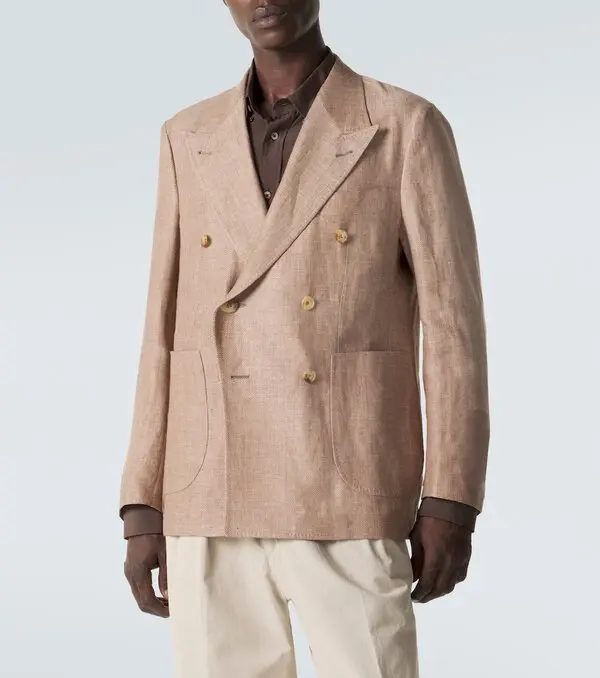 Rubinacci Herringbone Linen And Wool Blazer
