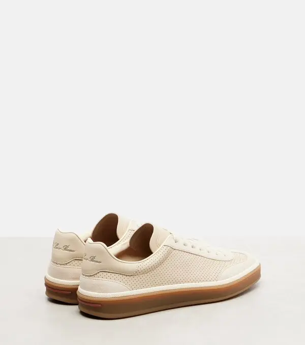 Loro Piana Tennis Suede-trimmed Leather Sneakers
