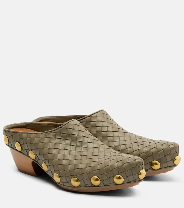 Bottega Veneta Gondola Intrecciato Studded Clogs - Green