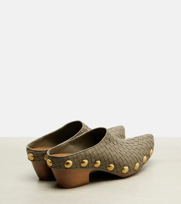 Bottega Veneta Gondola Intrecciato Studded Clogs - Green