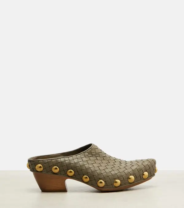 Bottega Veneta Gondola Intrecciato Studded Clogs - Green