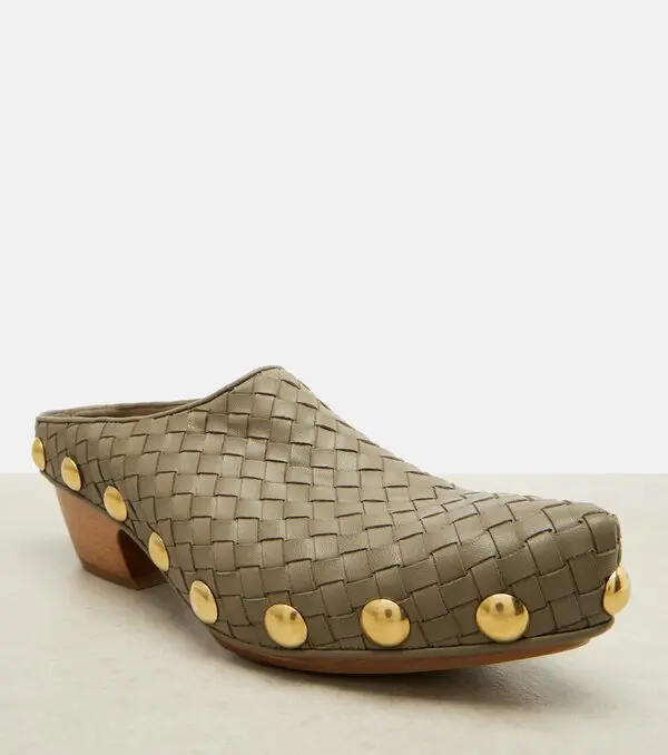 Bottega Veneta Gondola Intrecciato Studded Clogs - Green