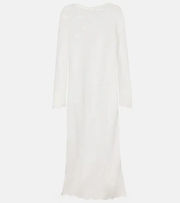Posse Cove Embroidered Cotton Tulle Kaftan - White
