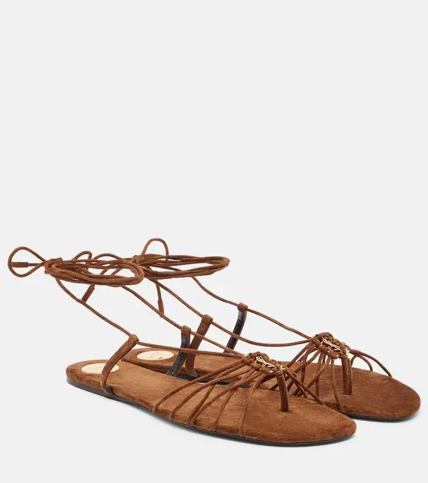 Saint Laurent Babylone Suede Sandals - Brown