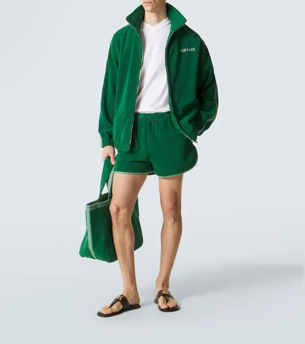 Versace Logo Cotton Terry Shorts - Green