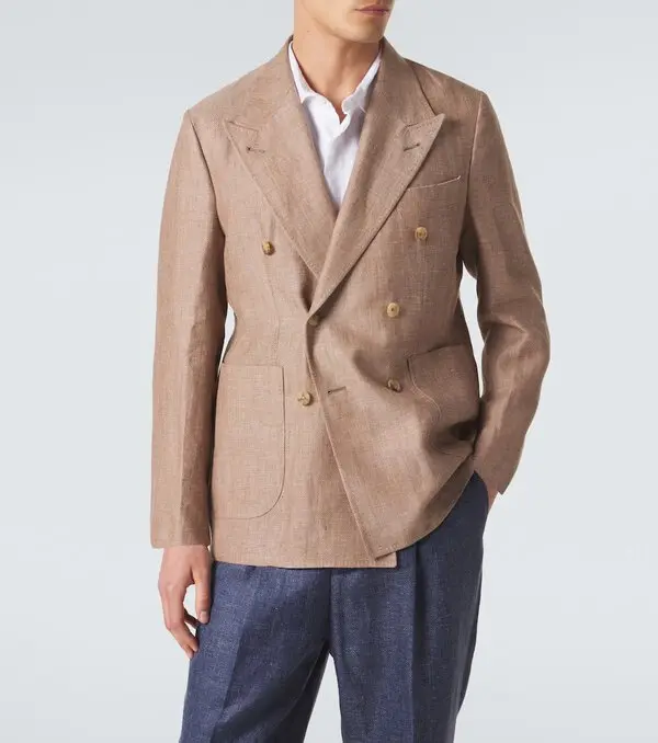 Rubinacci Herringbone Linen And Wool Blazer - Beige