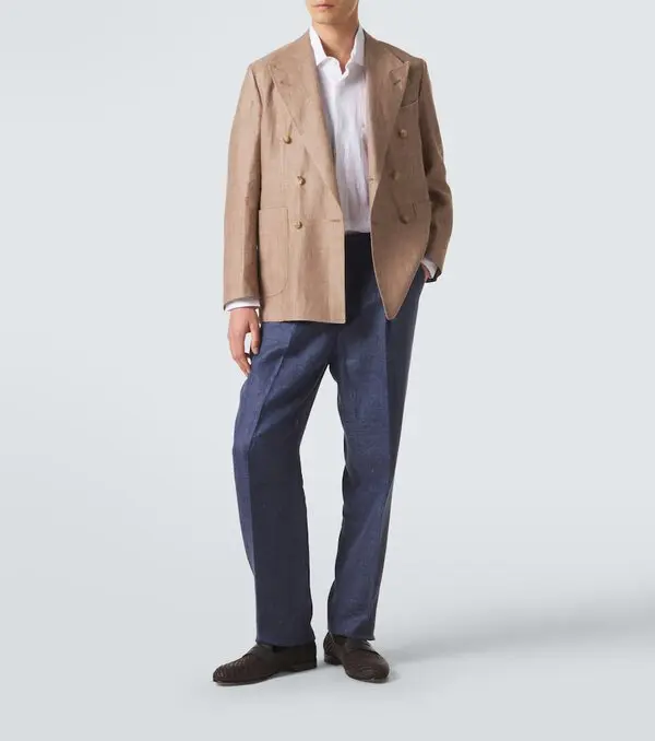 Rubinacci Herringbone Linen And Wool Blazer - Beige