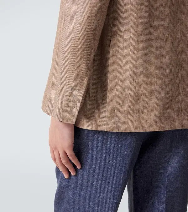 Rubinacci Herringbone Linen And Wool Blazer - Beige