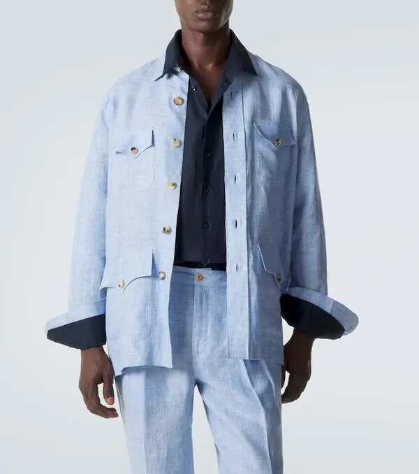 Rubinacci Linen Field Jacket - Blue