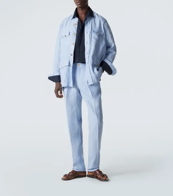 Rubinacci Linen Field Jacket - Blue