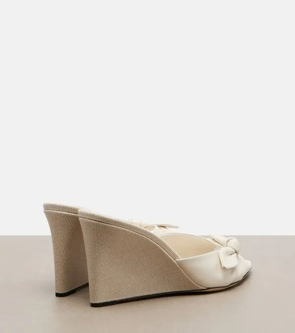 JIMMY CHOO Livi Leather-trimmed Canvas Wedge Mules - White