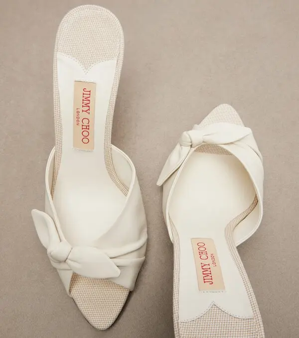 JIMMY CHOO Livi Leather-trimmed Canvas Wedge Mules - White