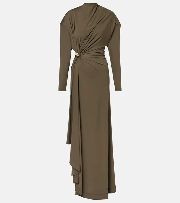 Bottega Veneta Gathered Crêpe Jersey Maxi Dress - Green