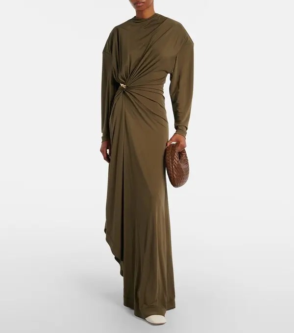 Bottega Veneta Gathered Crêpe Jersey Maxi Dress - Green