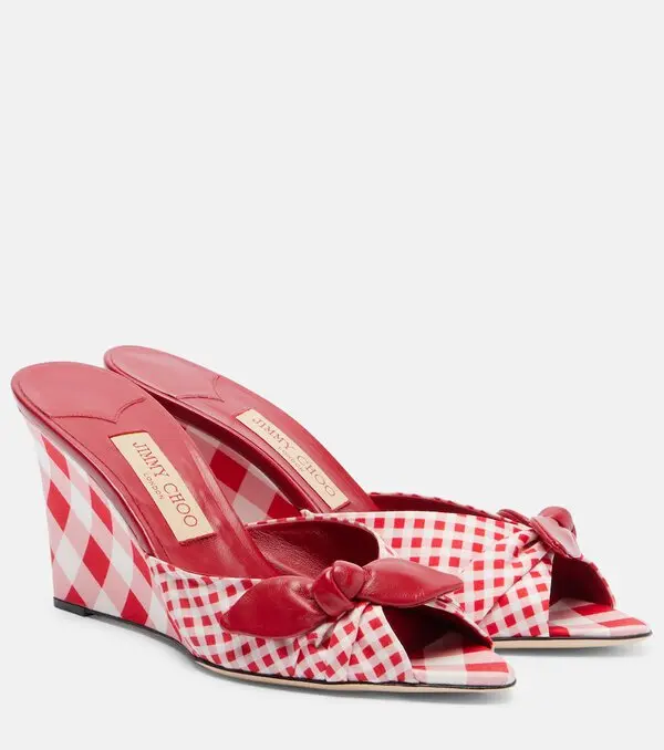 JIMMY CHOO Livi Checked Wedge Mules - Red