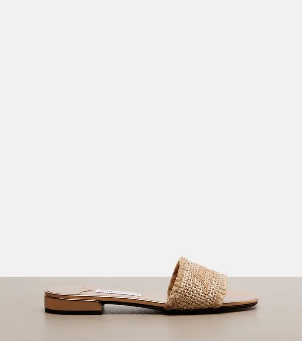 JIMMY CHOO Joa Embroidered Woven Slides - Gold