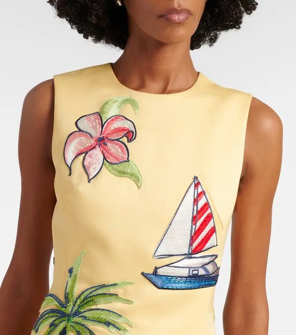 LEO LIN Beaded Patch-appliqué Midi Dress