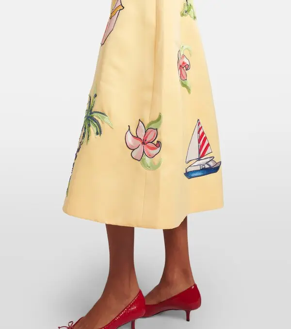 LEO LIN Beaded Patch-appliqué Midi Dress