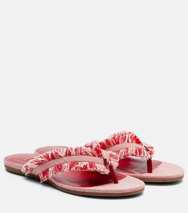 JIMMY CHOO Bay Fringed Canvas Thong Sandals - Red