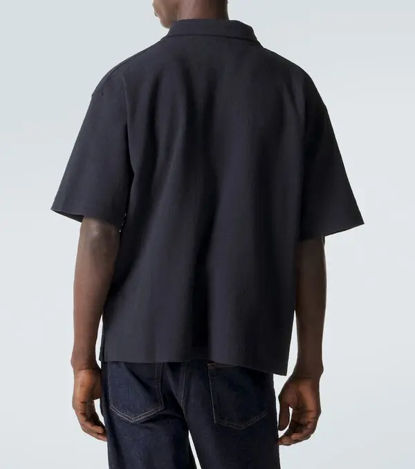 FRAME Textured Cotton-blend Polo Shirt - Blue