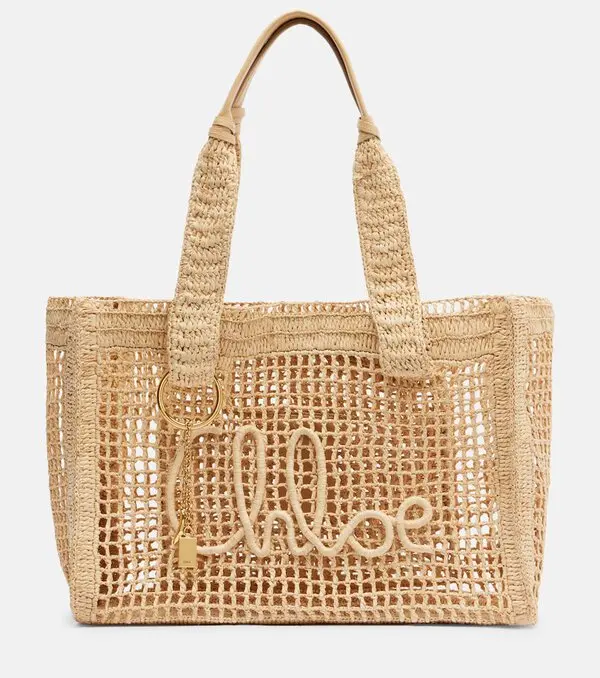 Chloé East-west Raffia Tote Bag - Beige