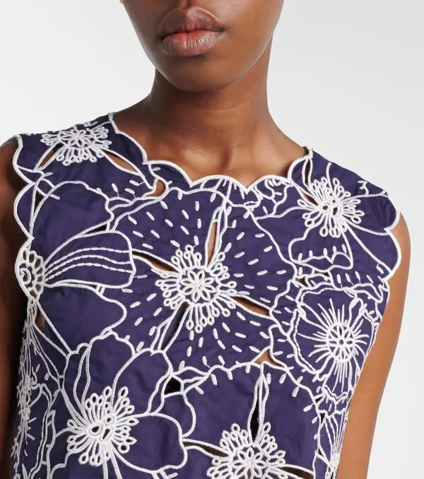 Farm Rio Embroidered Floral Cotton Crop Top