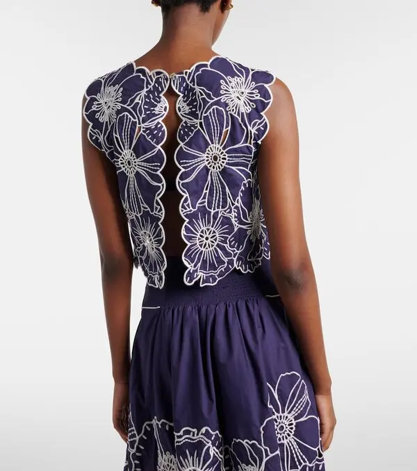 Farm Rio Embroidered Floral Cotton Crop Top