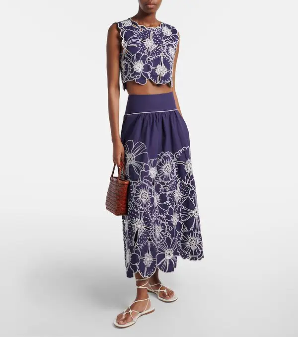 Farm Rio Embroidered Floral Cotton Crop Top