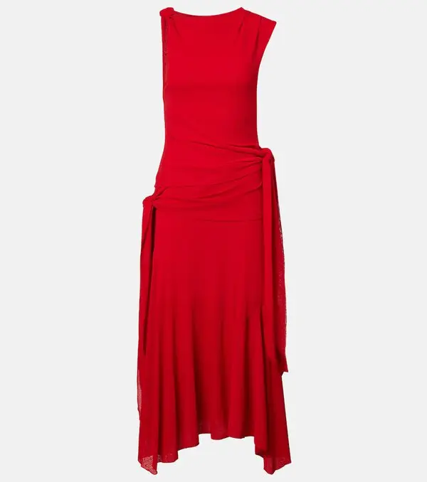 GANNI Draped Asymmetric Midi Dress - Red