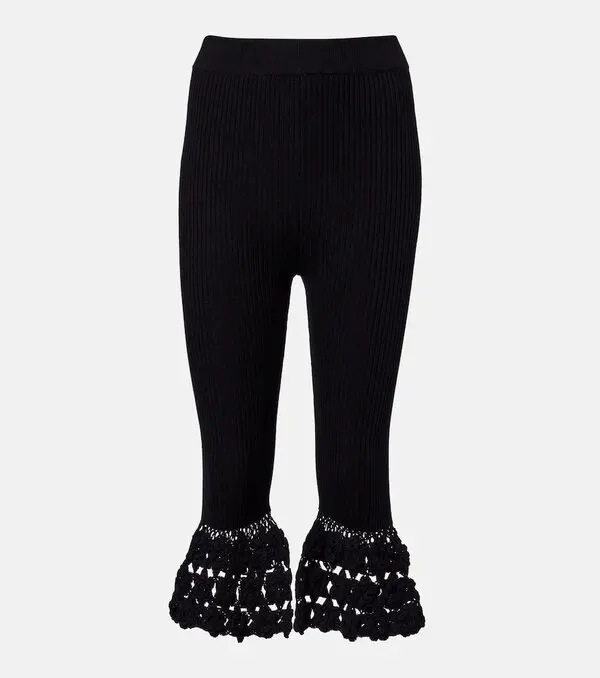 GANNI Crochet-trimmed Ribbed Cotton-blend Capri Pants - Black