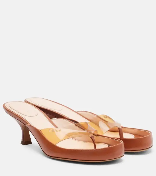 Chloé Junie Leather And Tpu Thong Sandals - Brown