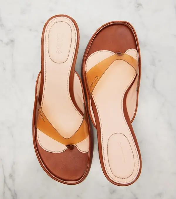 Chloé Junie Leather And Tpu Thong Sandals - Brown