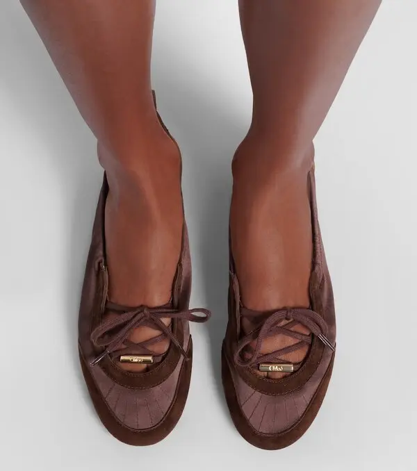 Chloé Kick Suede-trimmed Satin Flats - Brown