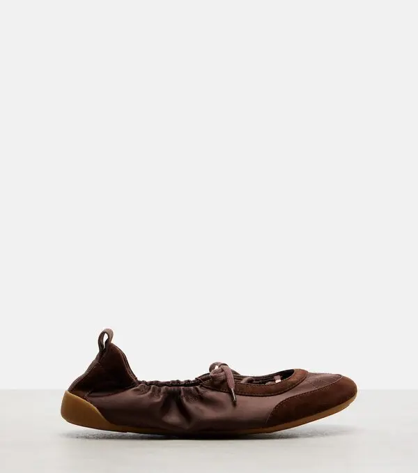 Chloé Kick Suede-trimmed Satin Flats - Brown