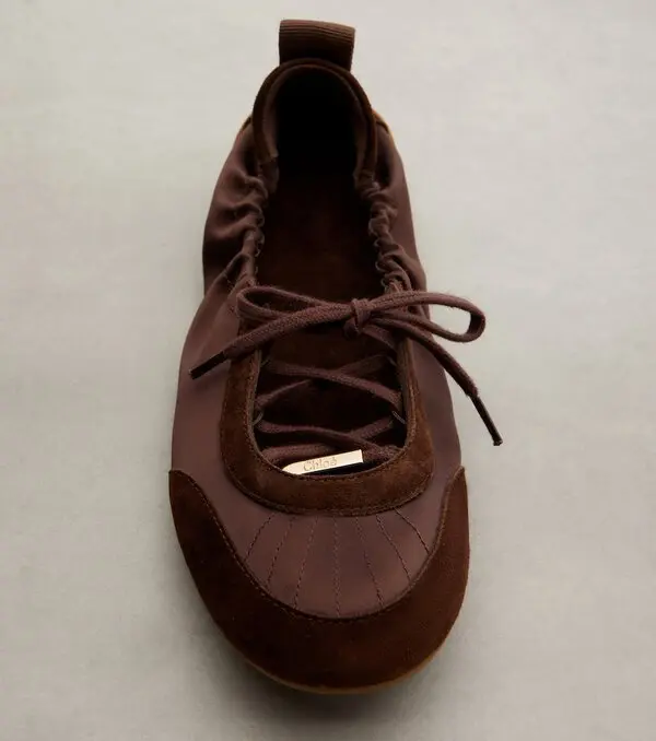 Chloé Kick Suede-trimmed Satin Flats - Brown