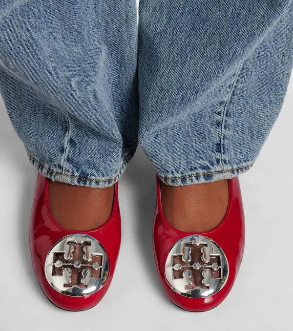 Tory Burch Reva Embellished Patent Leather Ballet Flats - Red
