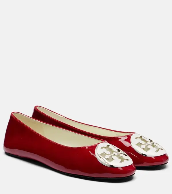 Tory Burch Reva Embellished Patent Leather Ballet Flats - Red