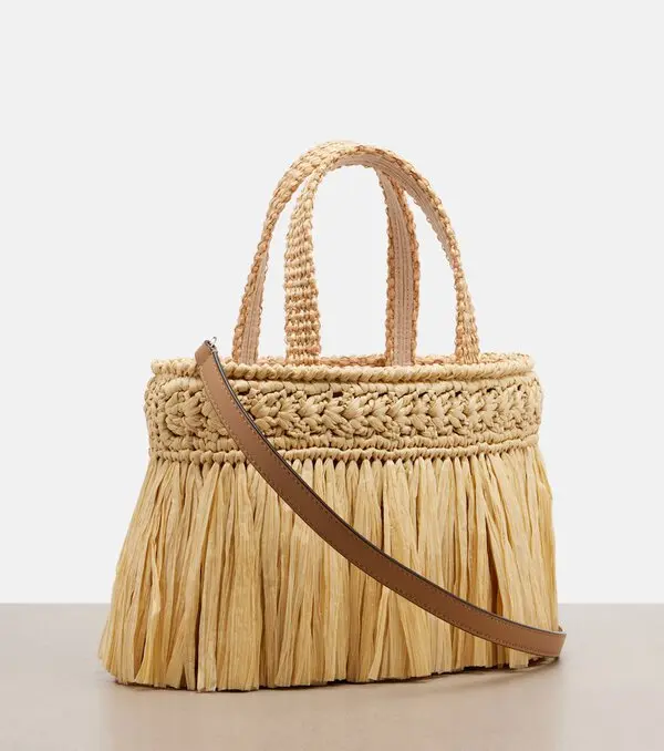 JIMMY CHOO Mini Fringed Raffia Top-handle Bag