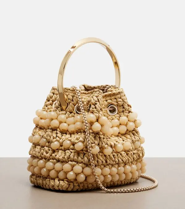 JIMMY CHOO Raffia Bucket Bag - Beige