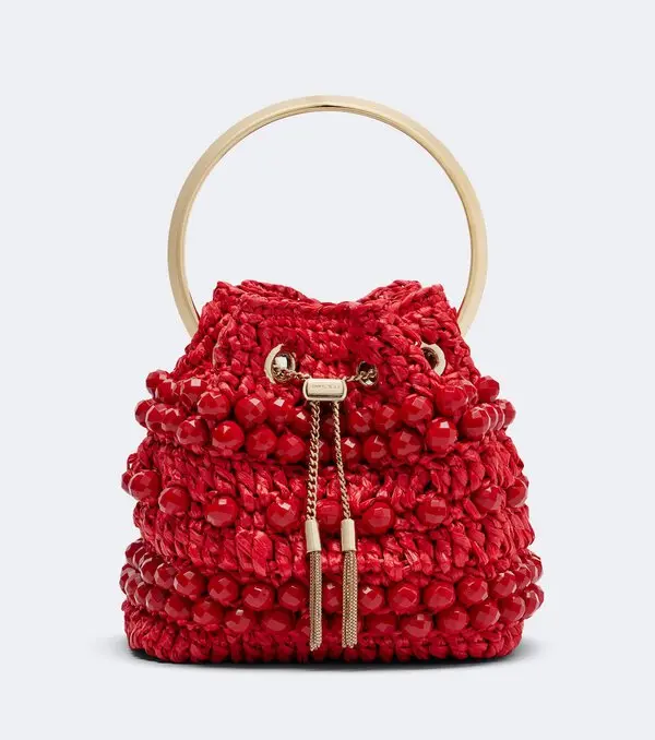 JIMMY CHOO Raffia Bucket Bag - Red