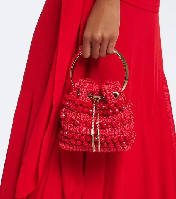 JIMMY CHOO Raffia Bucket Bag - Red