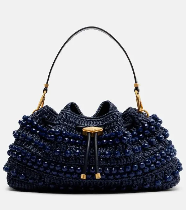 JIMMY CHOO Cinch Medium Beaded Raffia Tote