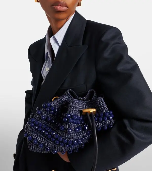 JIMMY CHOO Cinch Medium Beaded Raffia Tote