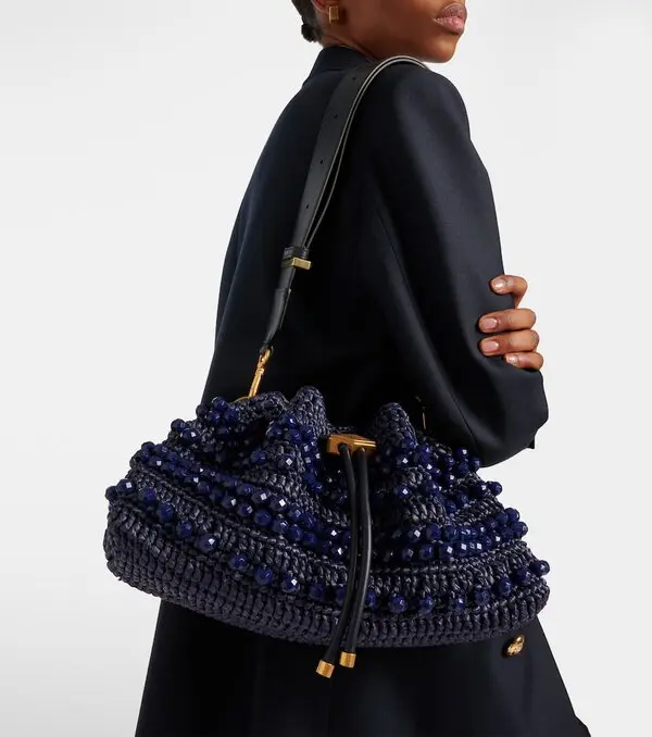 JIMMY CHOO Cinch Medium Beaded Raffia Tote